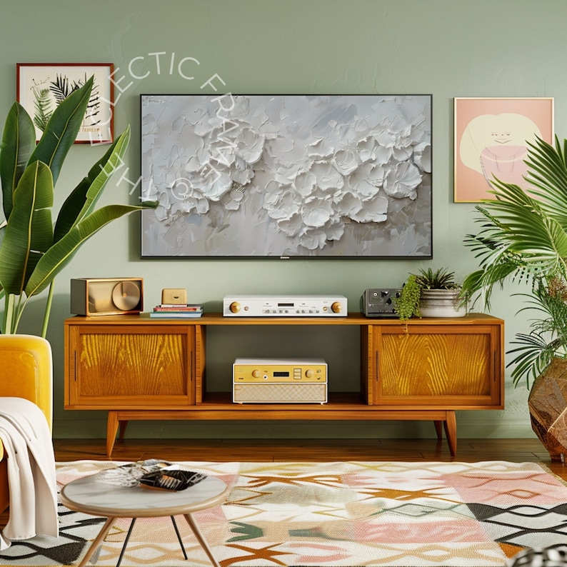 Frame TV Art, Textured White Floral TV Screensaver, Abstract TV Art for ...