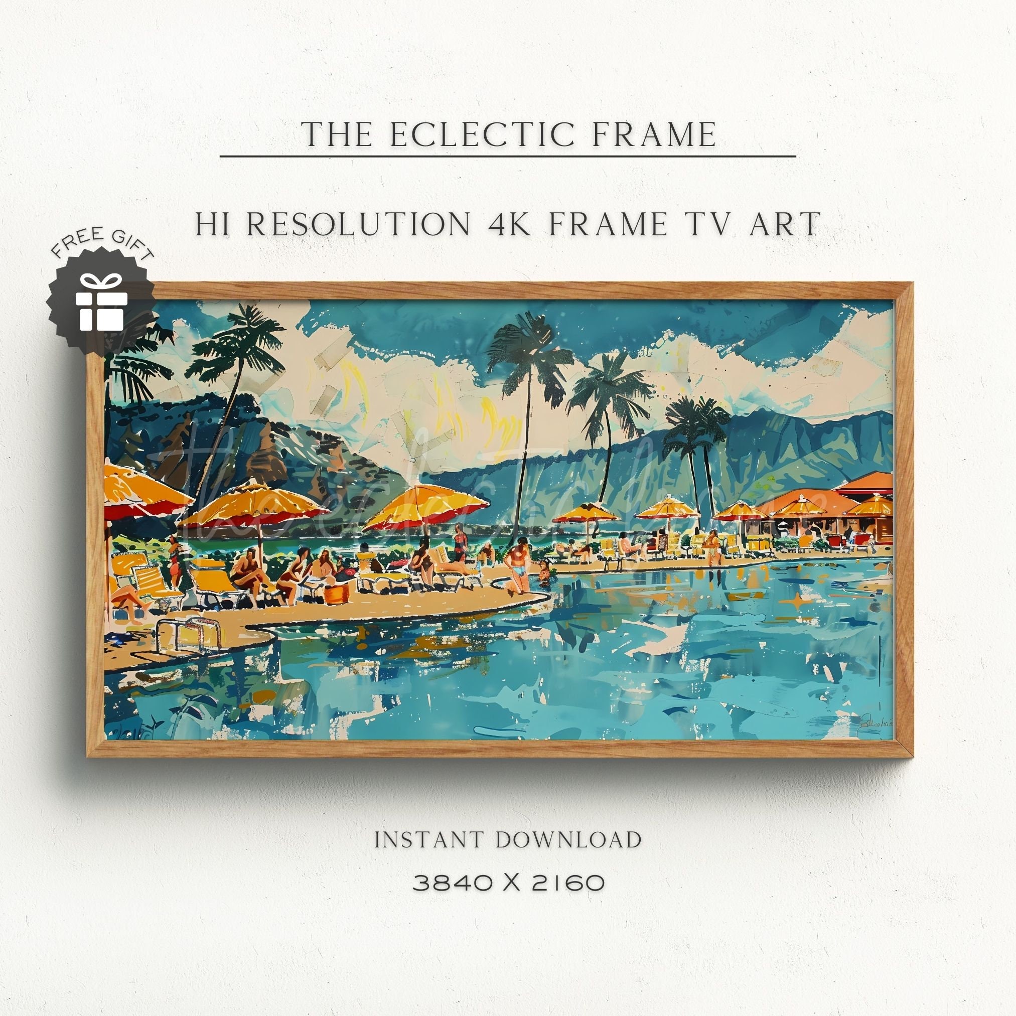 Retro Frame TV Art, Poolside Painting Smart TV Screensaver - Etsy