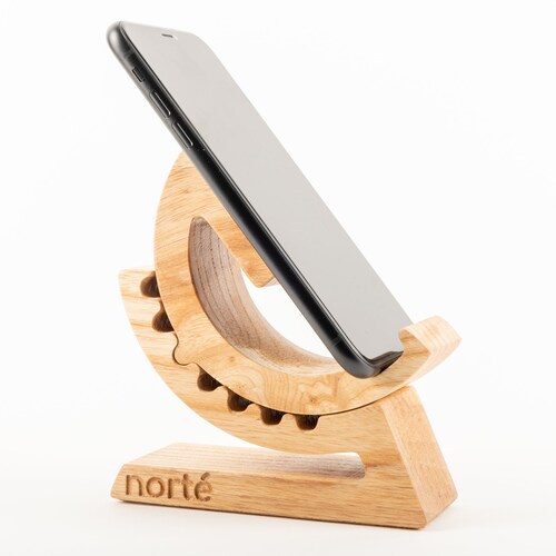 The Gear Stand an Adjustable Wooden Phone Stand - Etsy UK