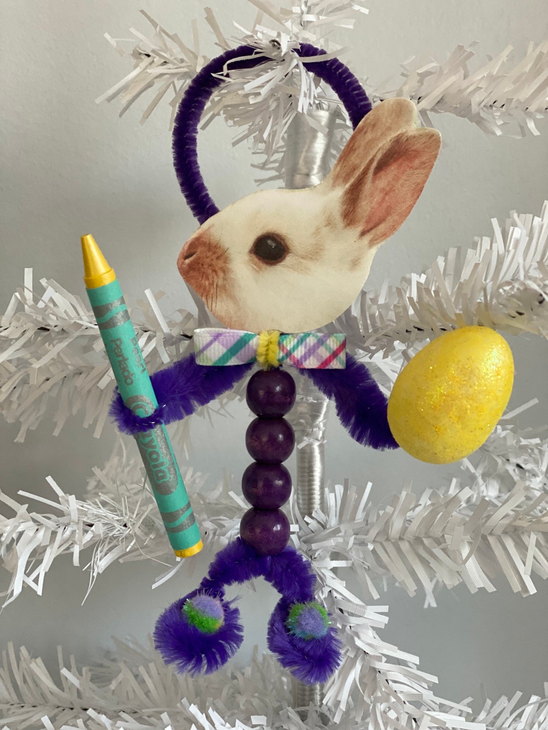 Vintage Inspired Bump Chenille Easter Bunny Rabbit Paper Doll Ornament ...