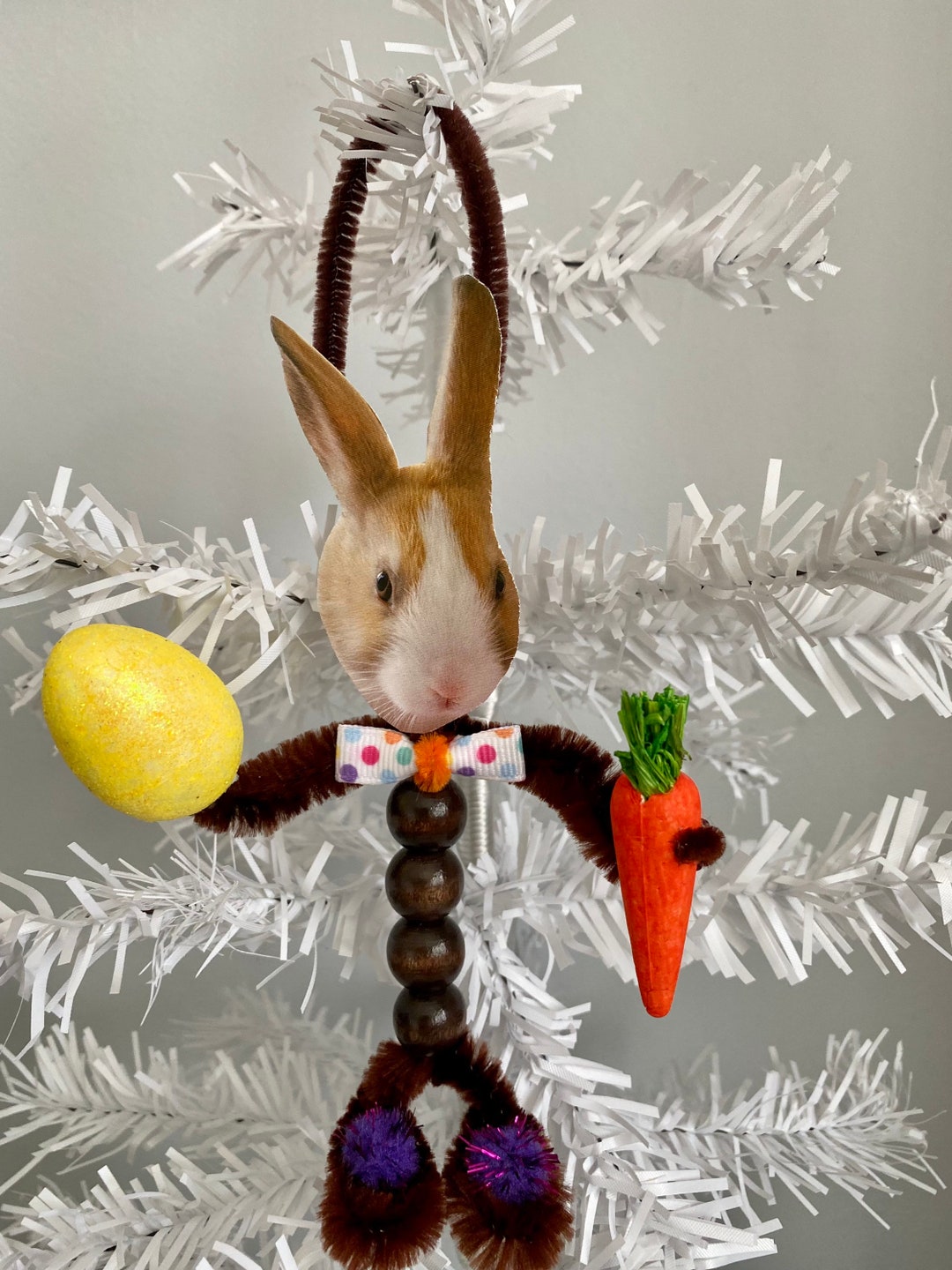 Vintage Inspired Bump Chenille Easter Bunny Rabbit Paper Doll Ornament ...