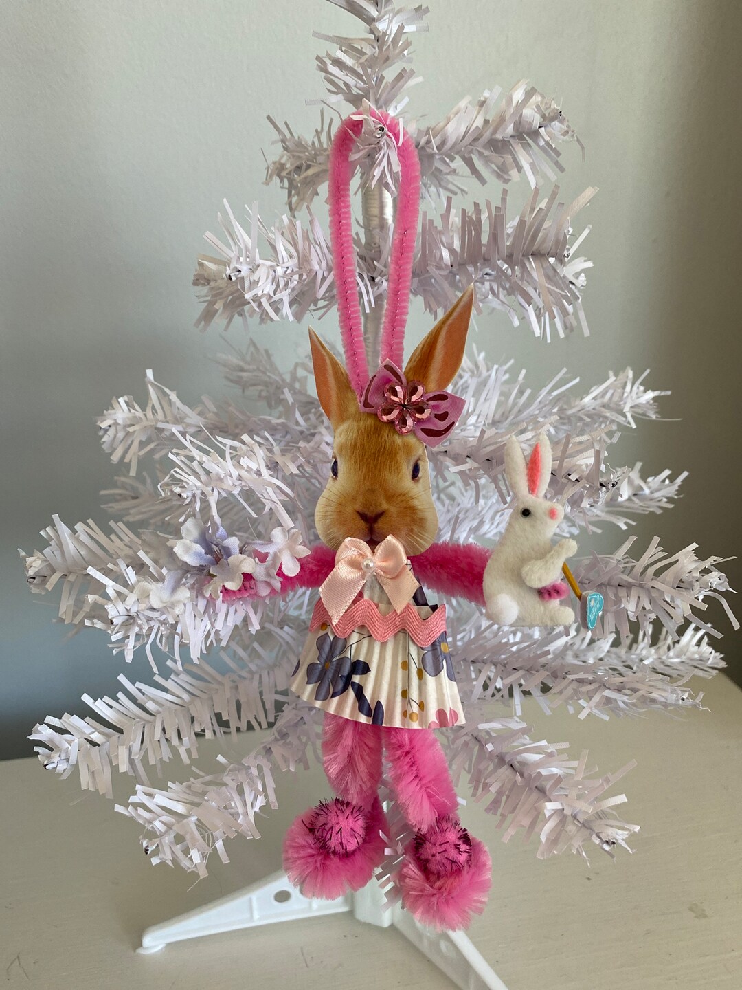 Vintage Inspired Bump Chenille Easter Bunny Rabbit Paper Doll Ornament ...