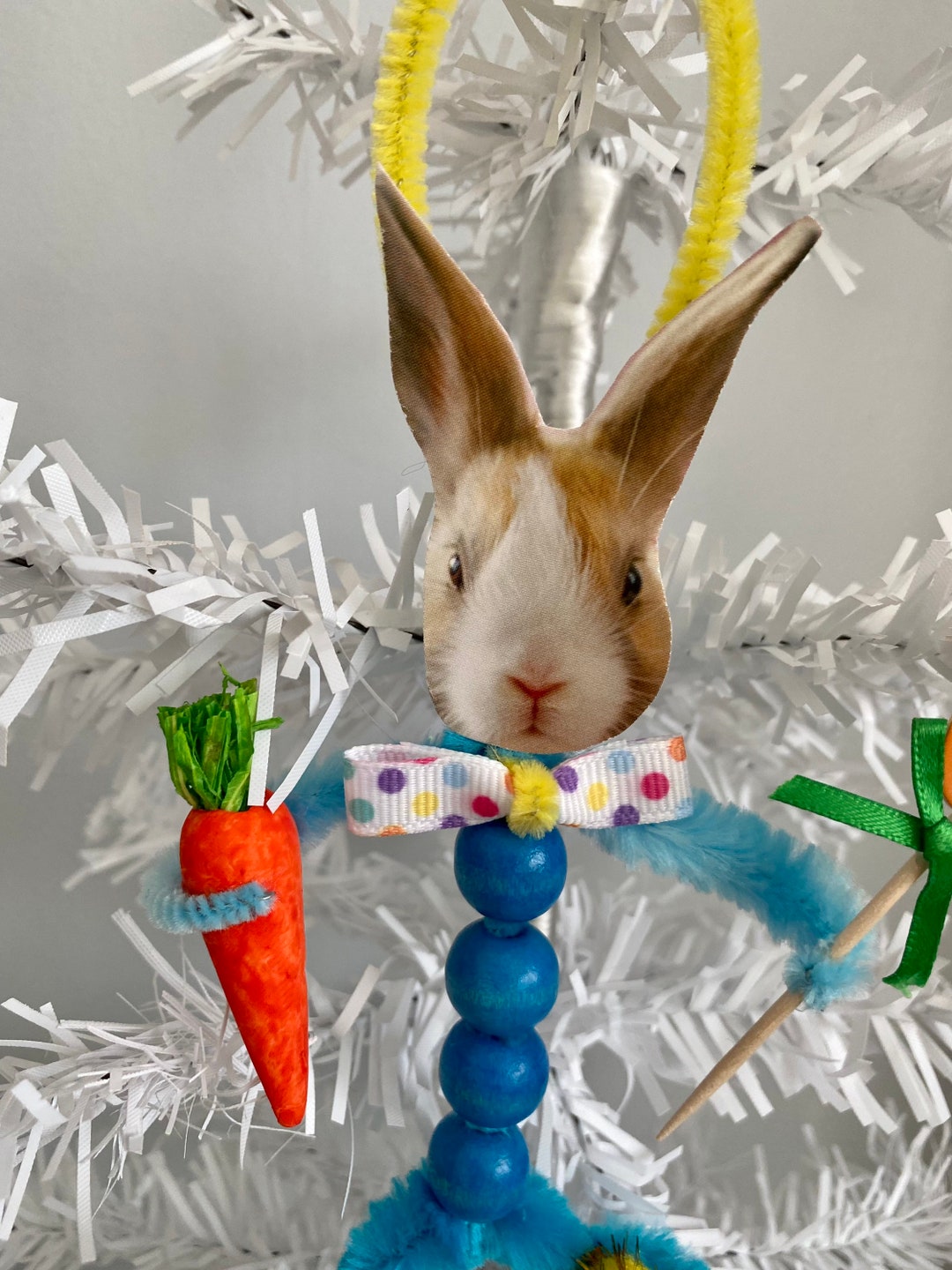 Vintage Inspired Bump Chenille Easter Bunny Rabbit Paper Doll Ornament ...