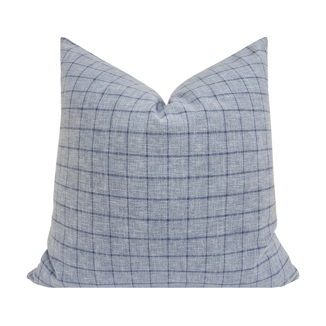 EMMETT || Blue Checkered Pillow Cover, Blue Striped Pillow, Farmhouse ...