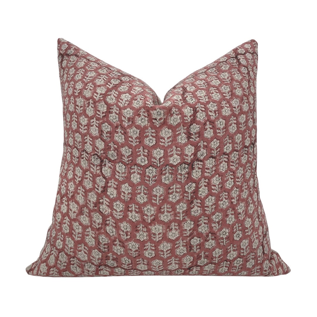 VICTORIA || Designer Floral Linen Pillow Cover, Reddish Brown Pillow ...