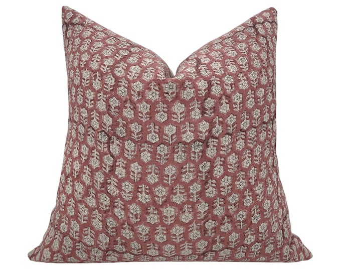 VICTORIA Designer Floral Linen Pillow Cover, Reddish Brown Pillow ...