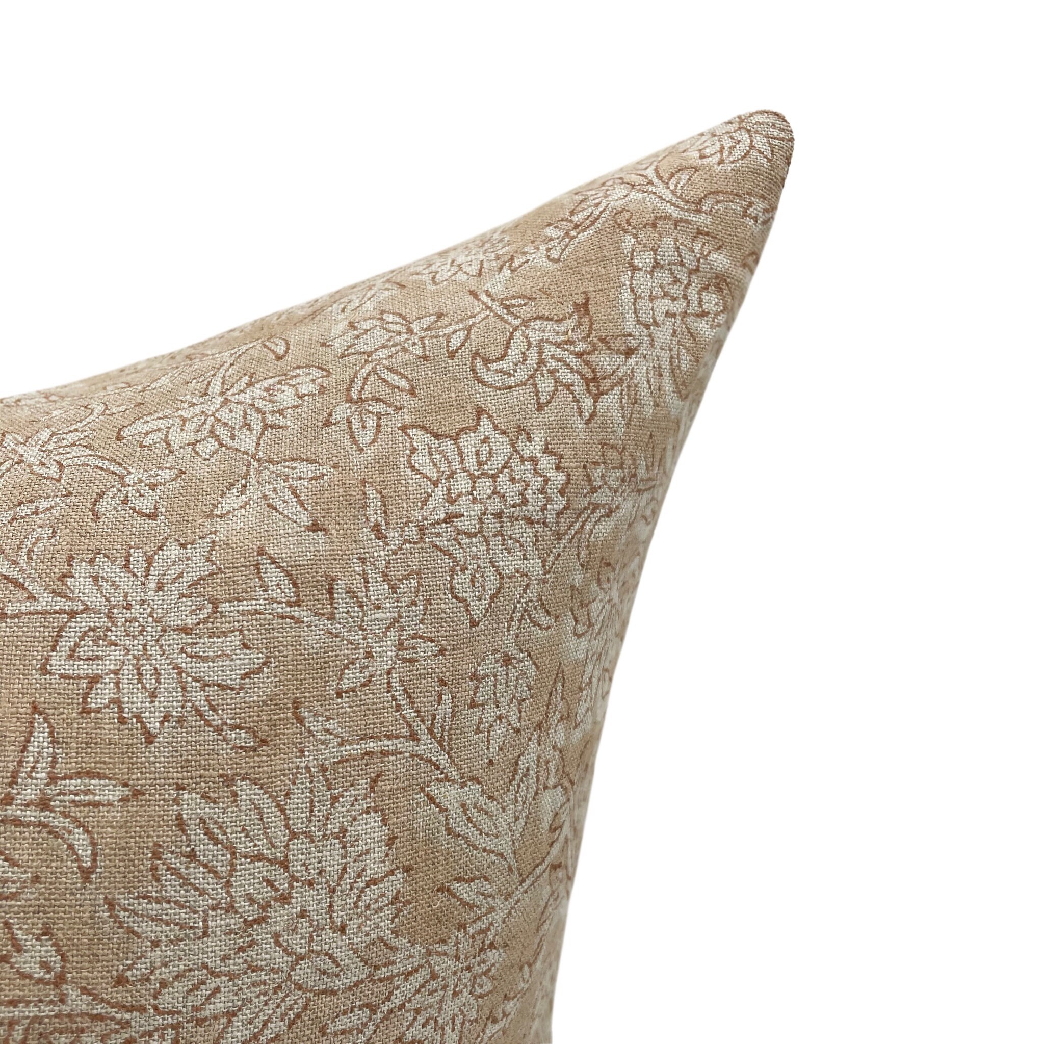 TULLULAH || Designer Floral Linen Pillow Cover, Tan Handblock Pillow ...