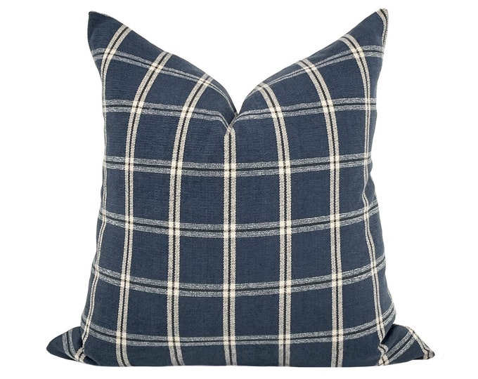 MYA || Blue and Cream Check Pillow Cover, Windowpane Modern Farmhouse ...