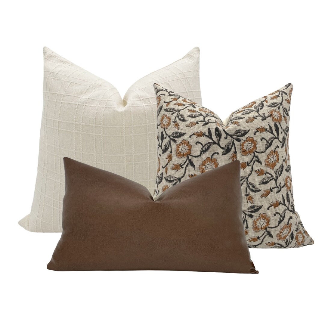 PILLOW COMBO Set of Three Designer Pillow Covers, Beige Striped Pillow ...