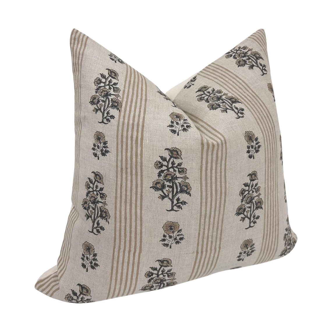 WREN || Designer Floral Linen Pillow Cover, Beige and Green Floral ...