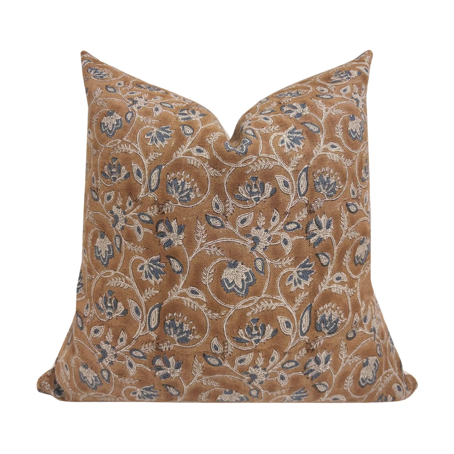HARRISON || Designer Floral Linen Pillow Cover, Brown and Blue Pillow ...