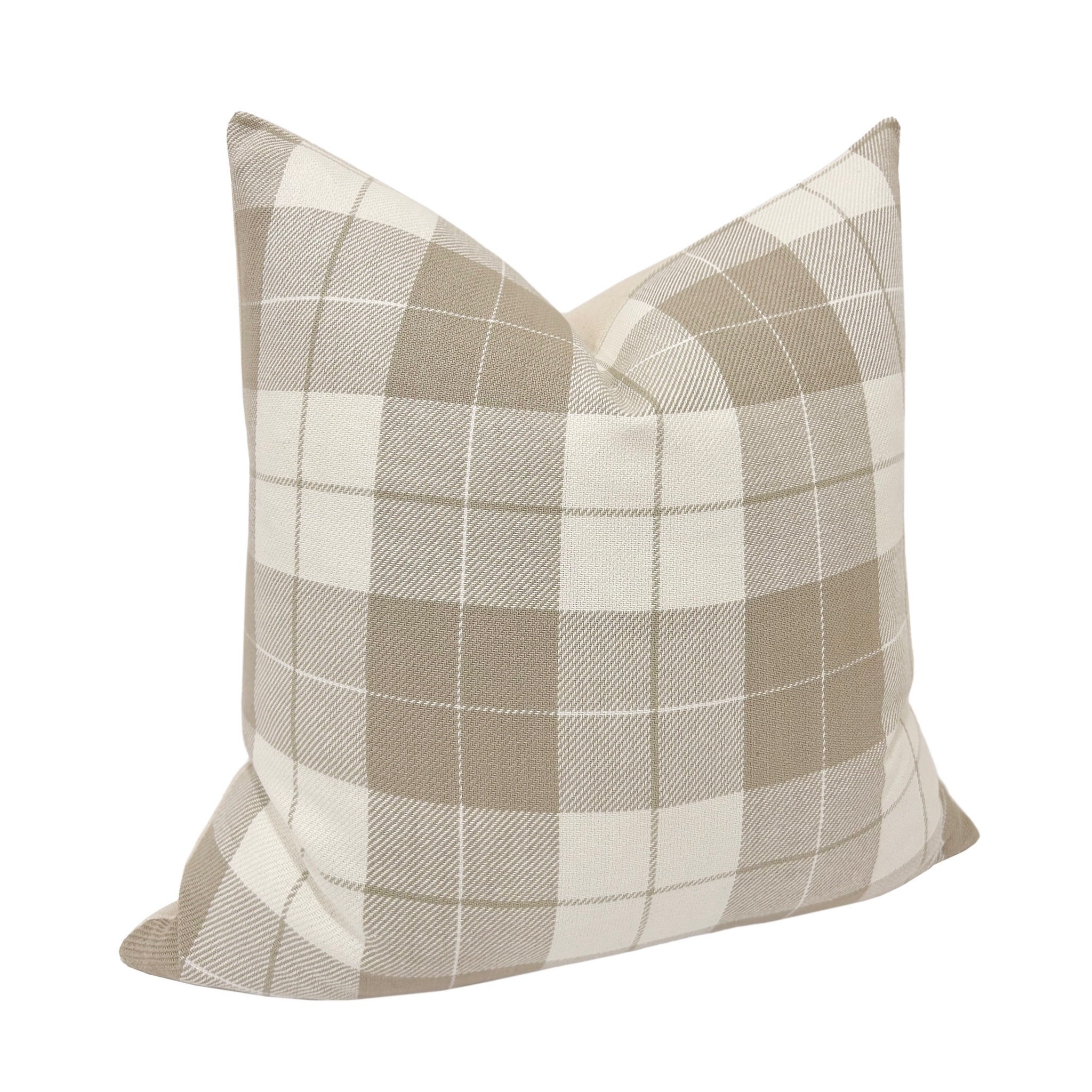NATE || Neutral Windowpane Pillow Cover, Designer Pillow, Tan and White ...