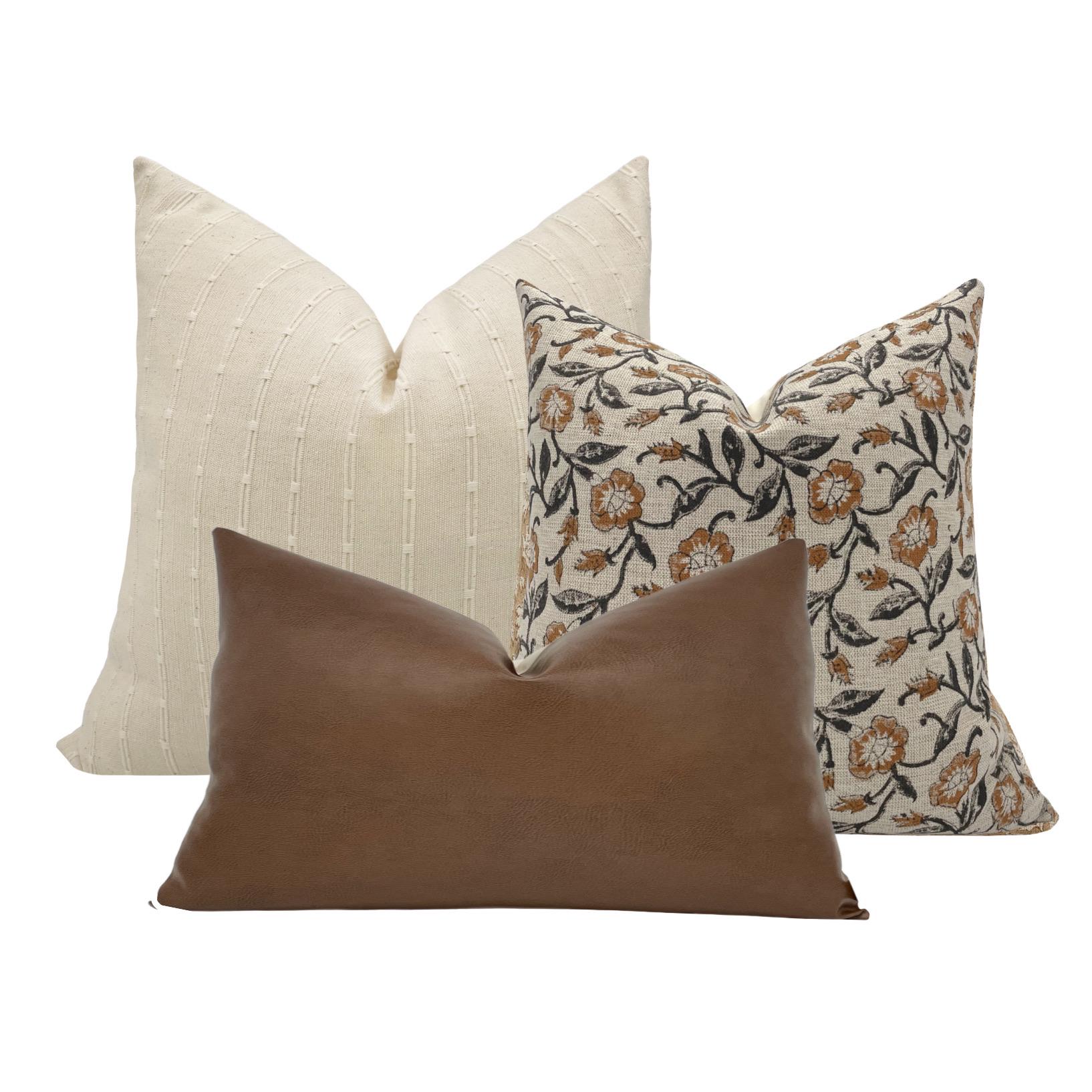 PILLOW COMBO || Set of Three Designer Pillow Covers, Beige Striped ...