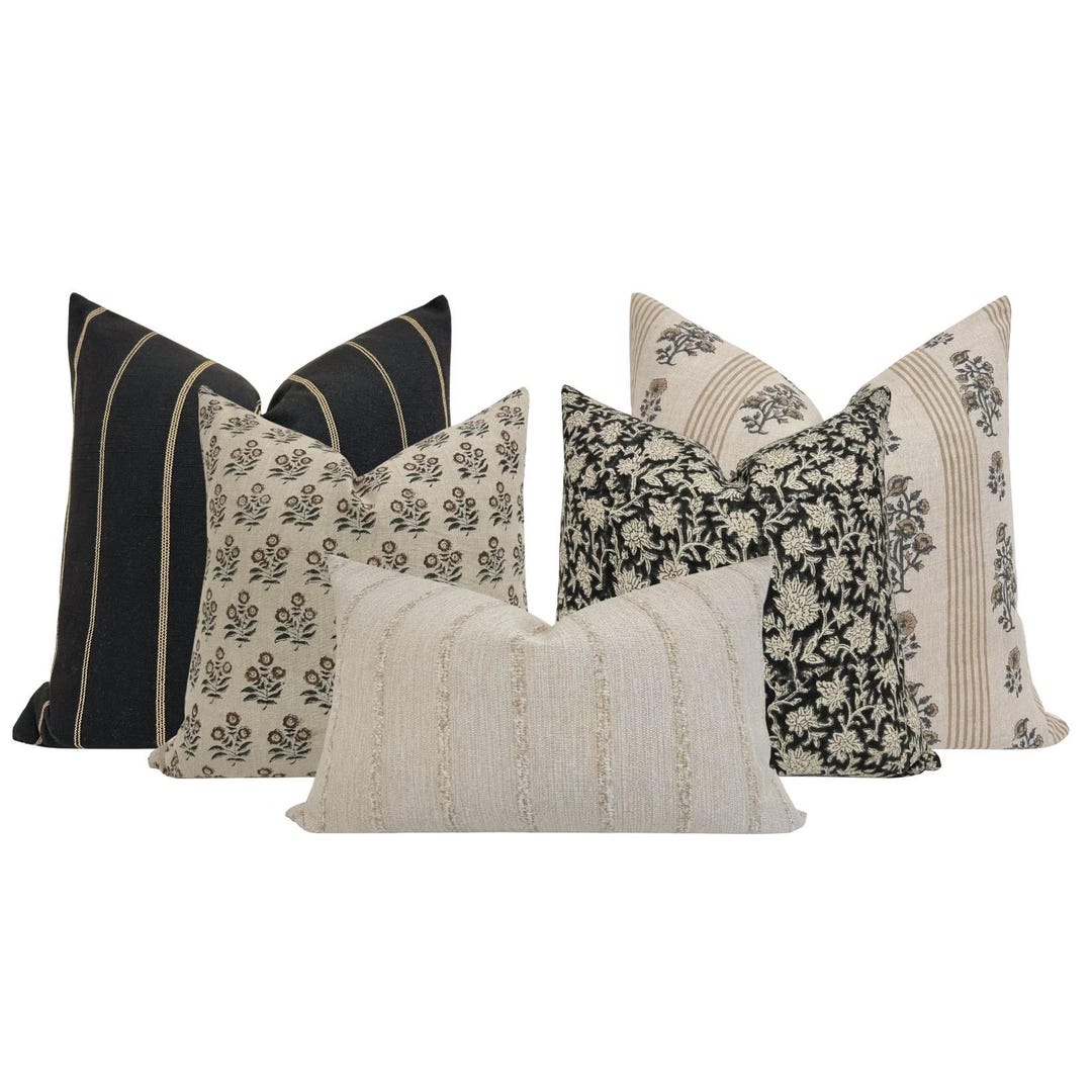 SOFA PILLOW COMBO || Set of Five Designer Pillow Covers, Neutral Pillow ...