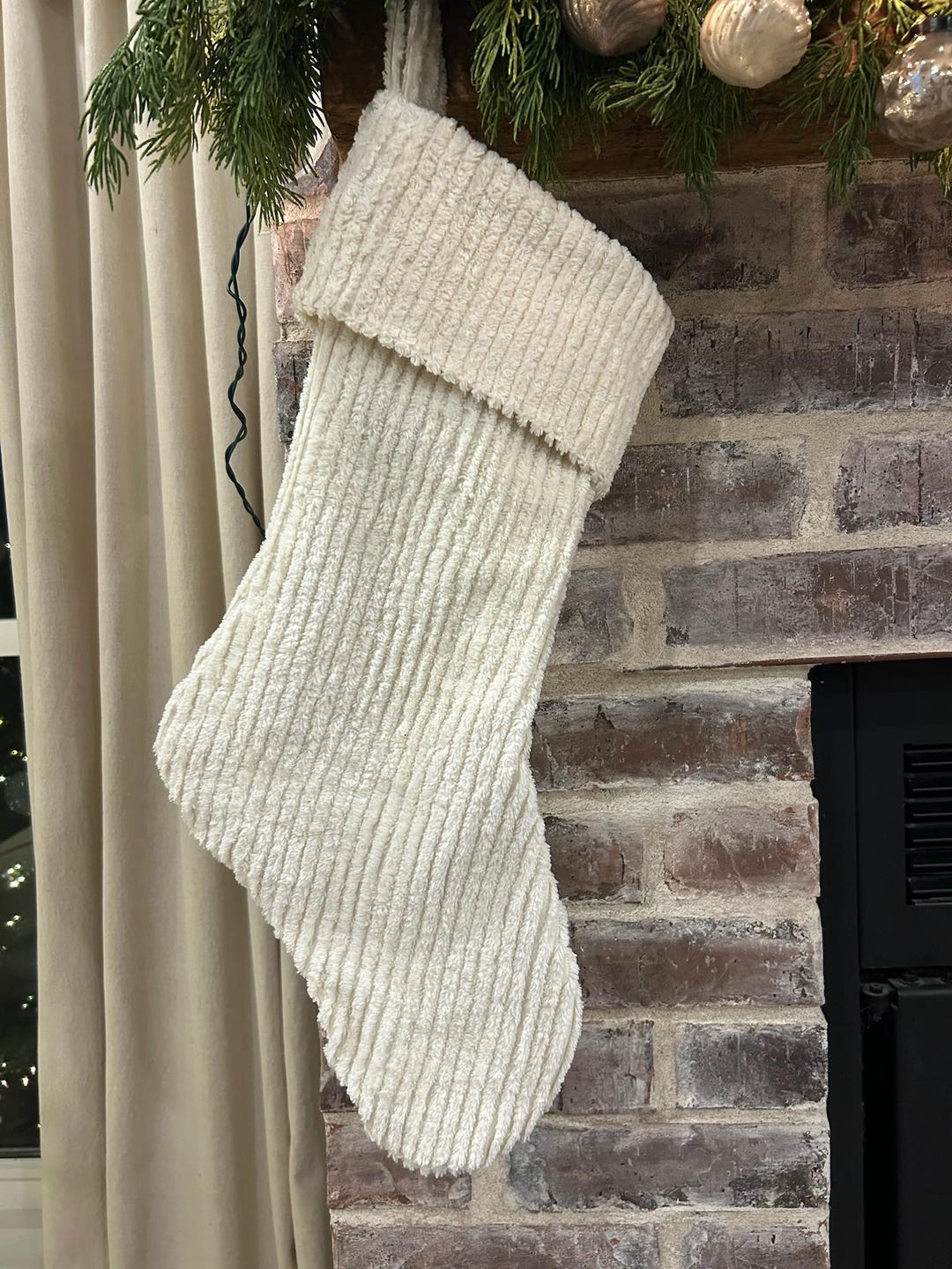 Vintage Christmas Stocking Cream Christmas Stocking Cuff Stocking