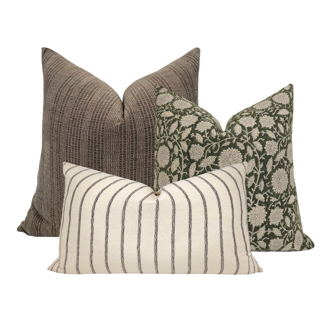 PILLOW COMBO || Set of Three Designer Pillow Covers, Dark Brown Striped ...