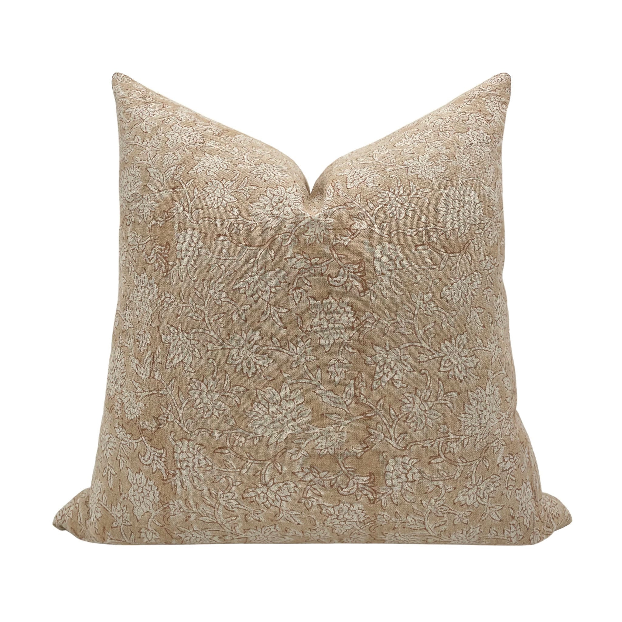 TULLULAH || Designer Floral Linen Pillow Cover, Tan Handblock Pillow ...