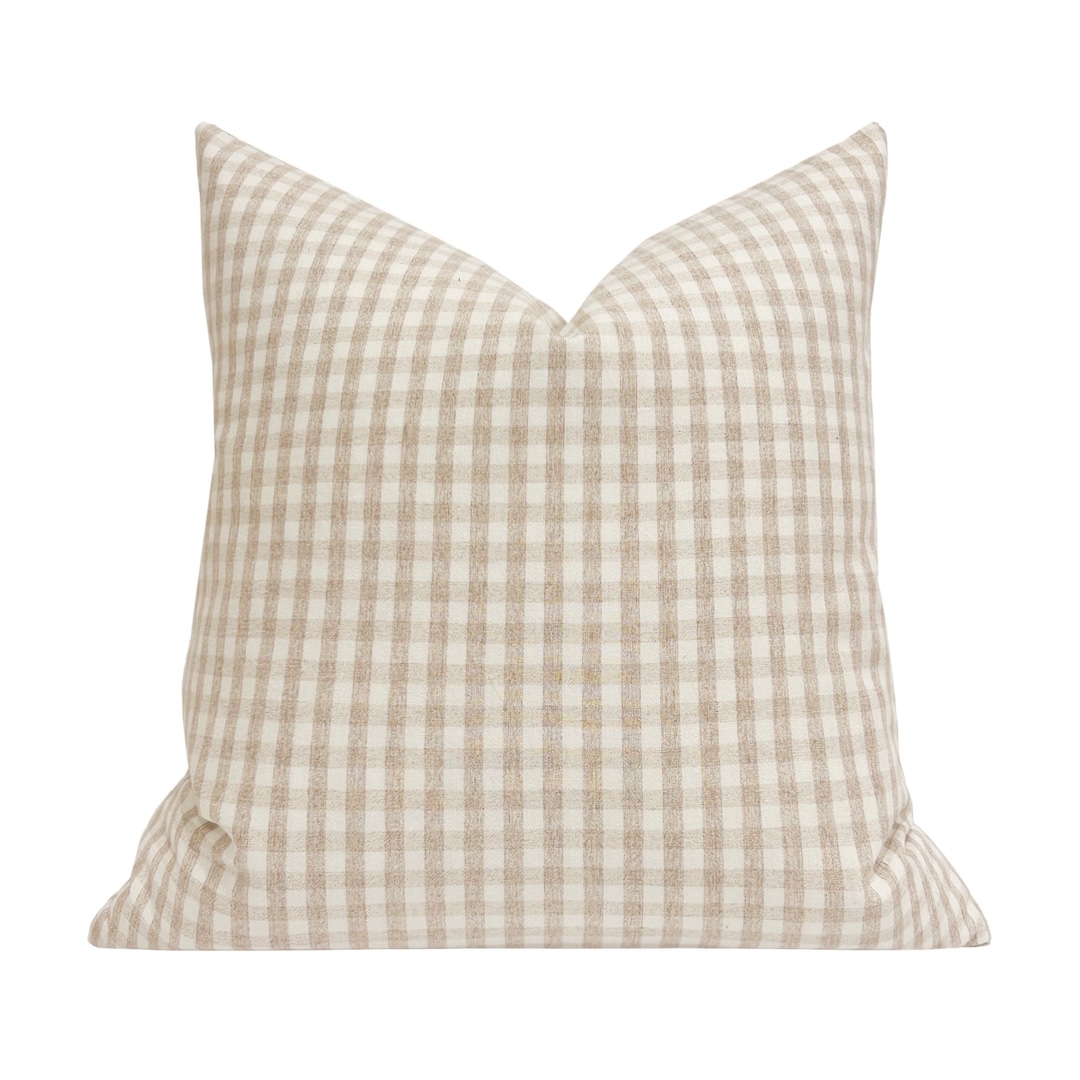 RONAN || Tan Gingham Check Pillow Cover, Neutral Pillow, Beige Pillow ...