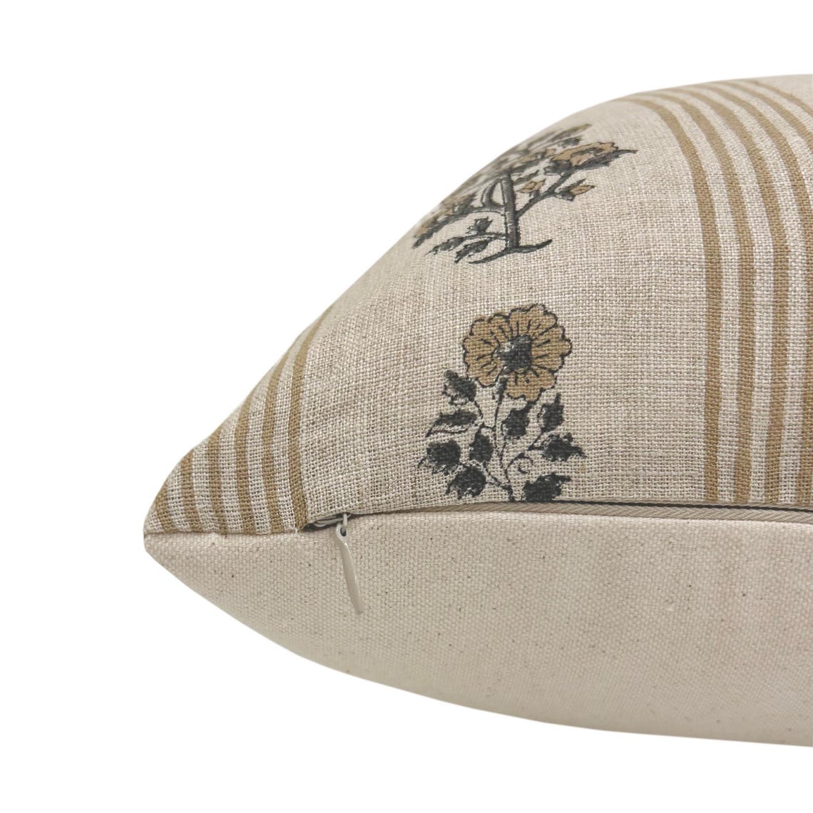WREN || Designer Floral Linen Pillow Cover, Beige and Green Floral ...