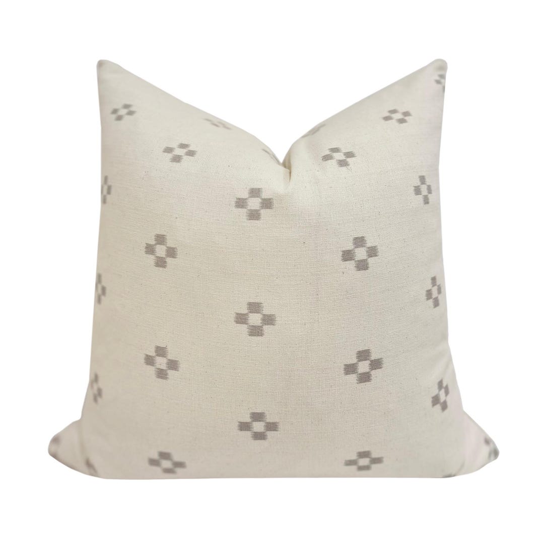 AUDREY TAUPE || Chiang Mia Pillow Cover, Cream With Taupe Squares ...