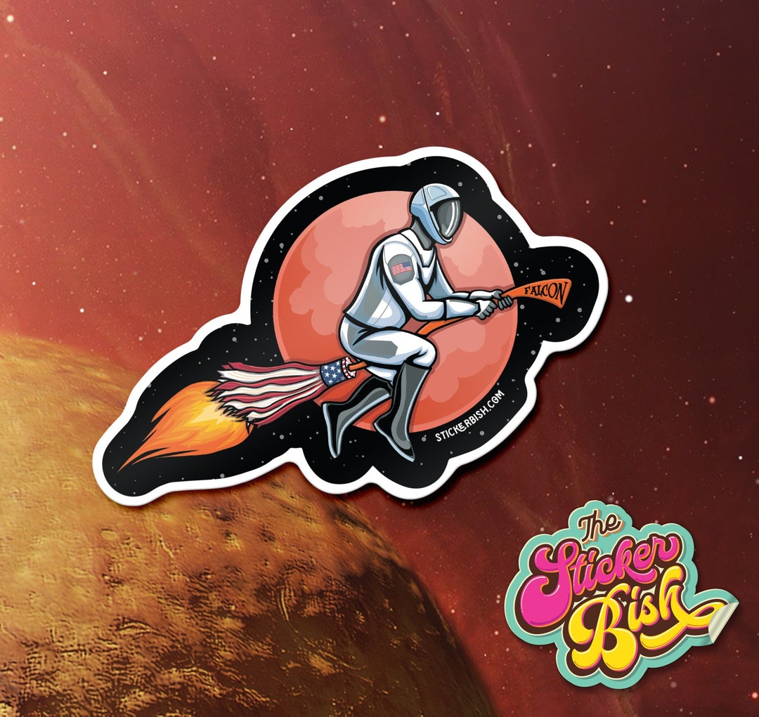Broomstick Astronaut - Mars Version - Durable Laminated Vinyl Sticker ...