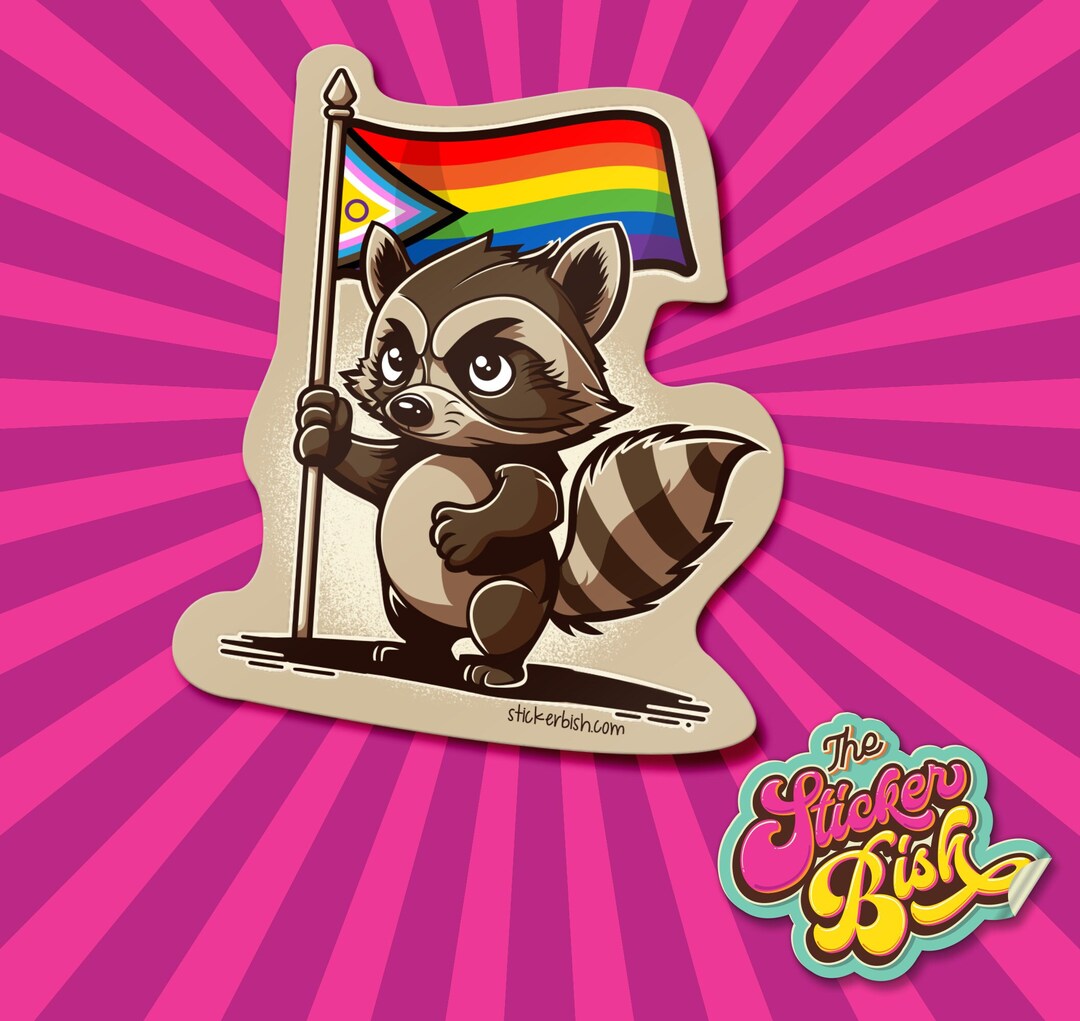 Pride Flag Raccoon - Laminated Vinyl Sticker - Etsy