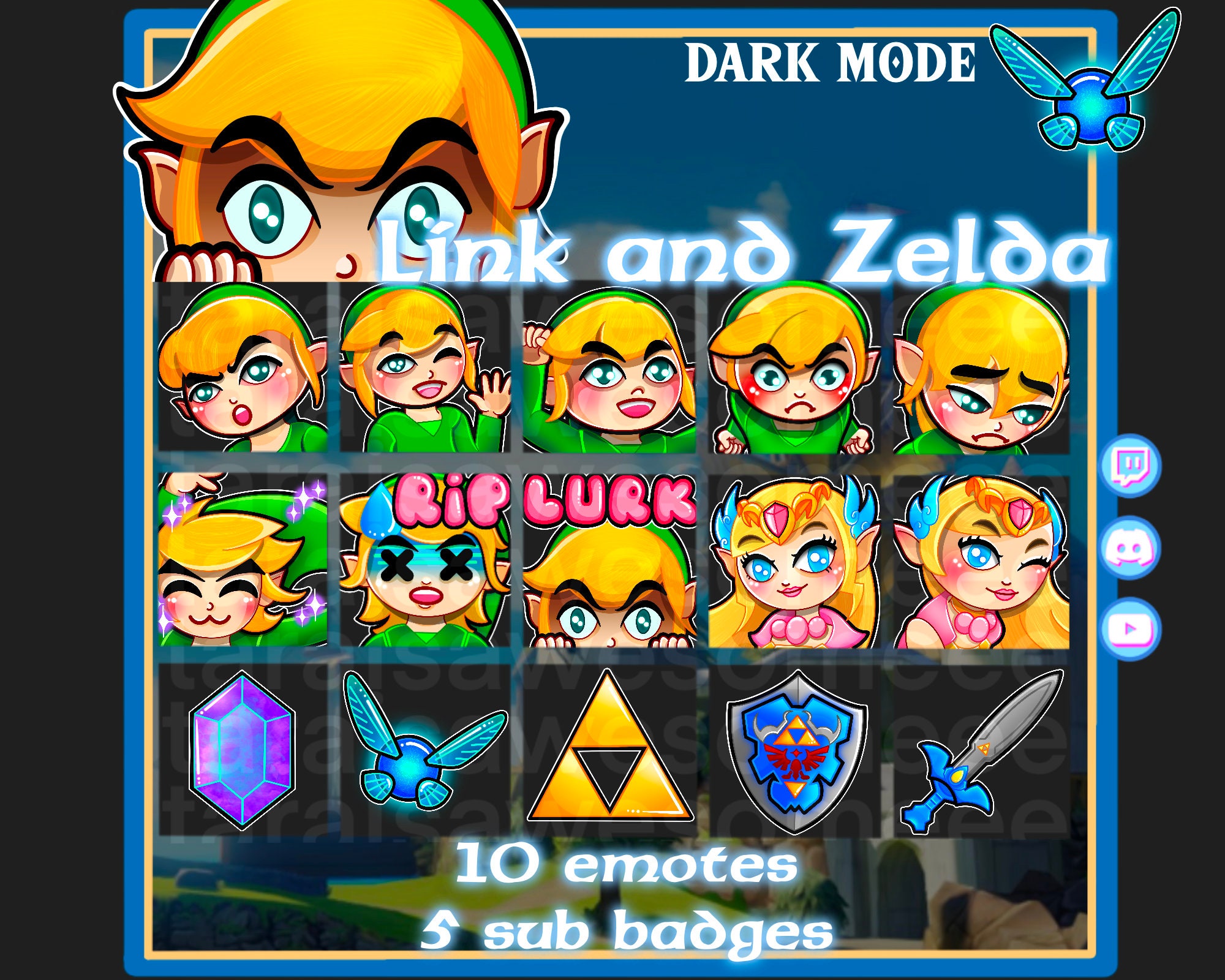 Link and Zelda Emote and Sub Badge Pack - Etsy