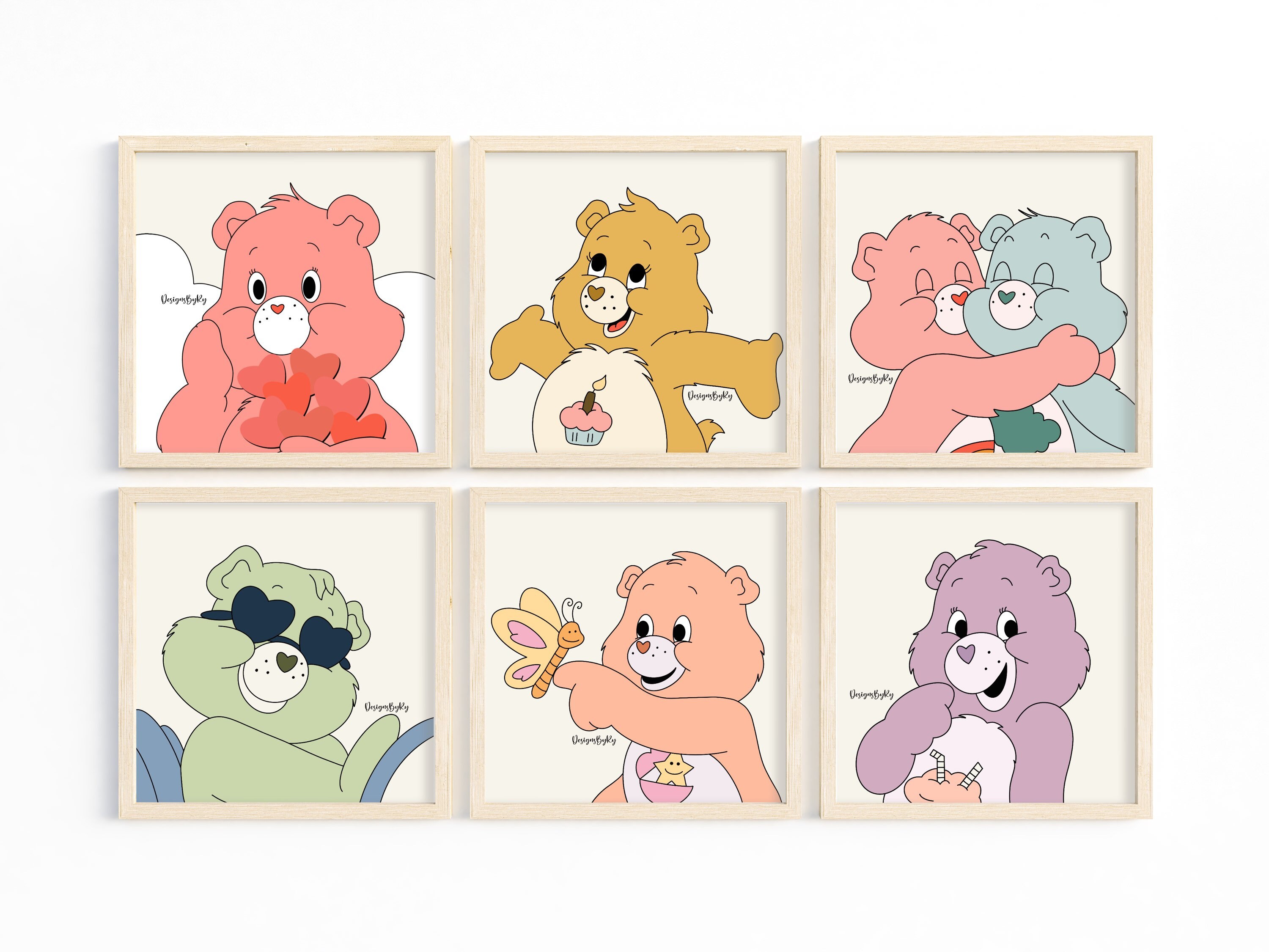 Care Bear Art Set of 6, Care Bears Wall Decor, Wall Art, Wall Art Decor ...