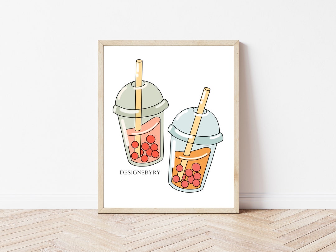 Boba Tea Wall Decor, Wall Art, Wall Art Decor, Wall Prints, Fun Digital ...