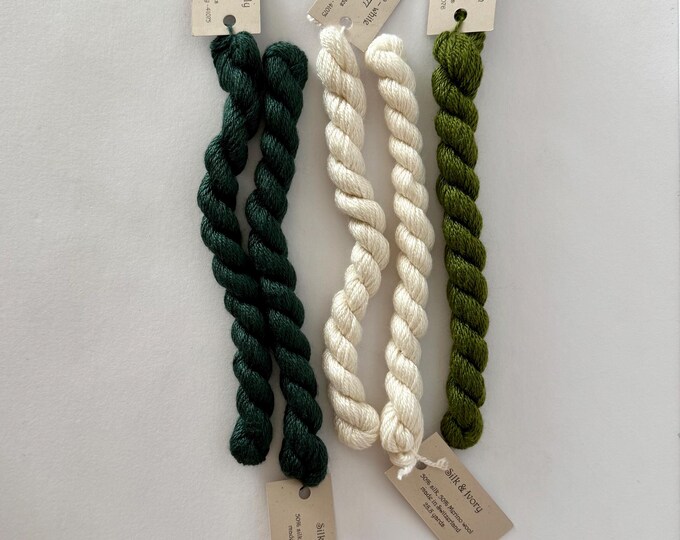 Silk and Ivory Thread Bundle: Swiss Silk Wool Blend, Green & White - Etsy