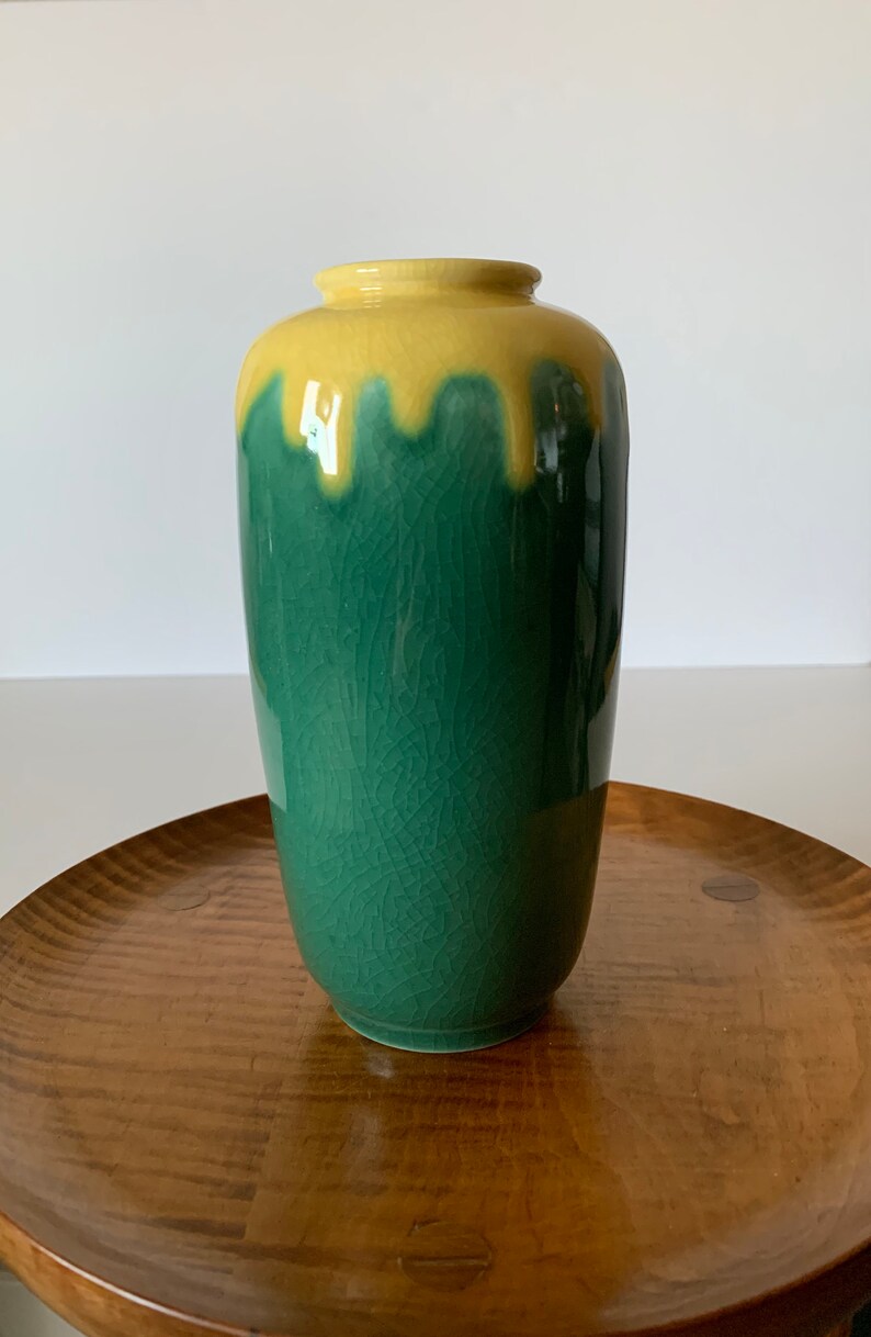 Midcentury Rookwood Pottery Drip Effect Vase Yellow Over Green Form ...