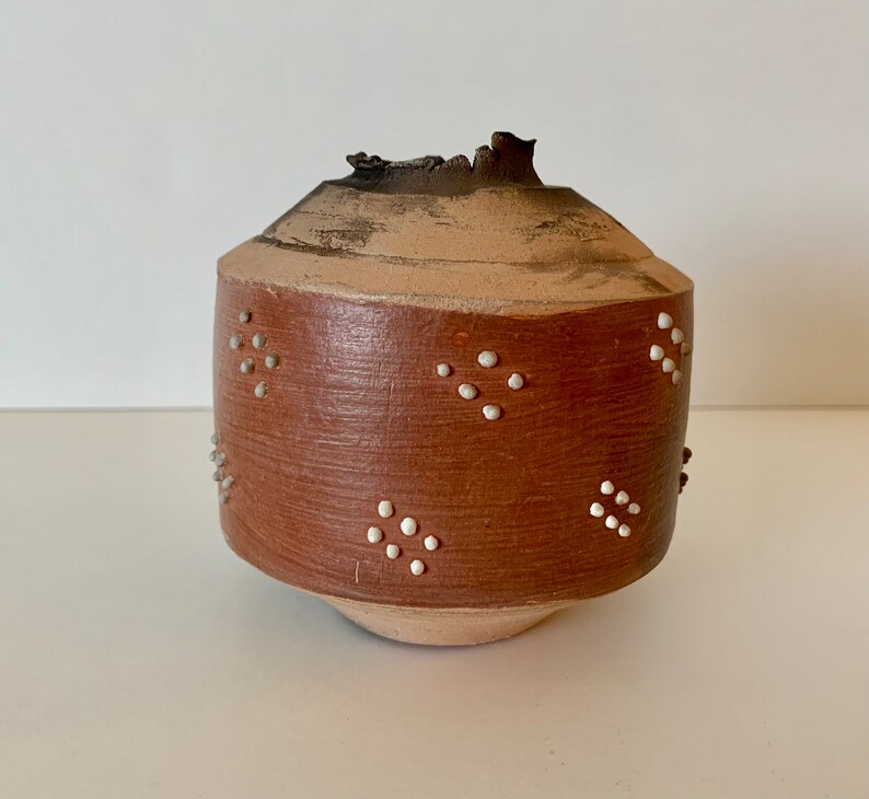 Vintage Jeri Burdick Art Pottery Pod Vase: Wood Fired Red Clay Cylinder ...