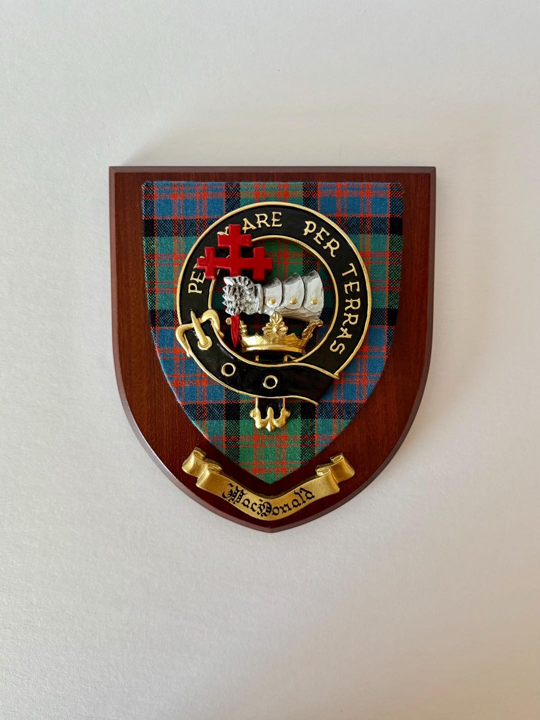 Vintage Scottish Clan Macdonald Wood and Tartan Wall Plaque by MW ...