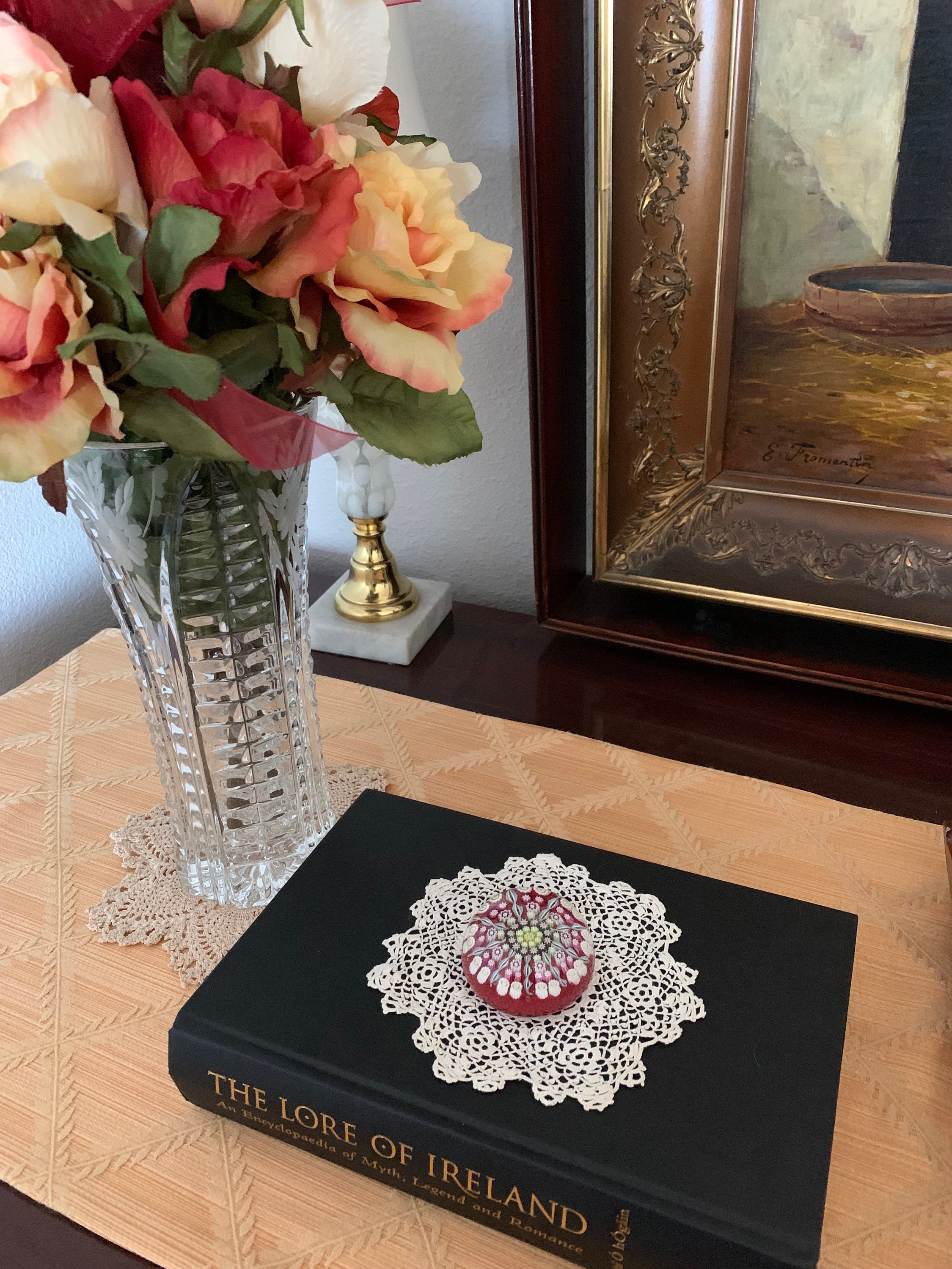 Perthshire Paperweights Millefiori Glass Paperweight on Rosy Red Ground ...