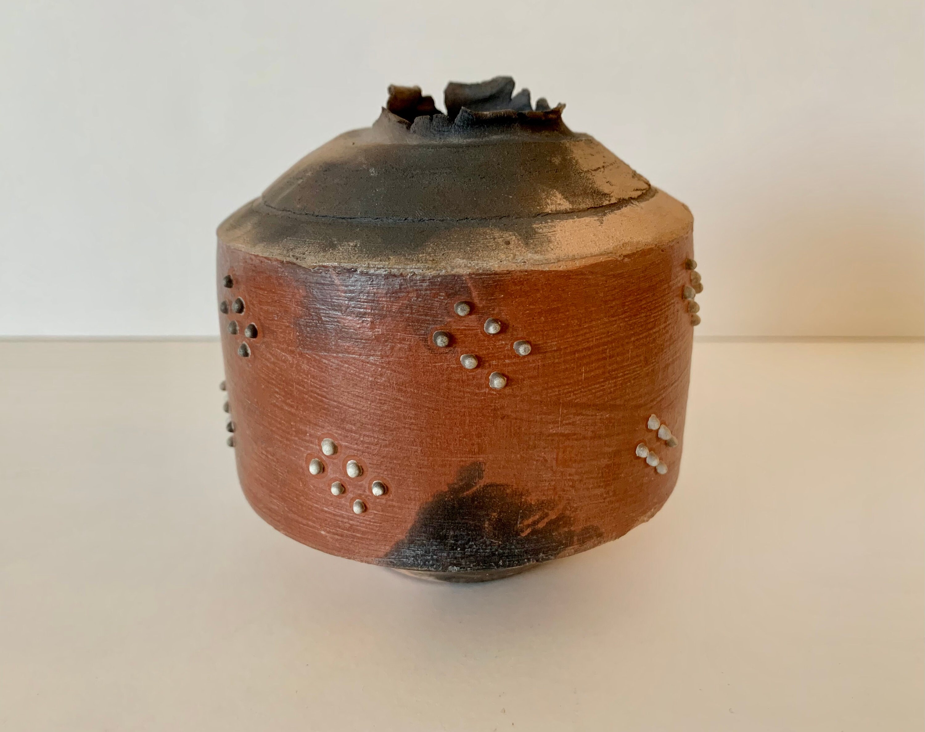 Vintage Jeri Burdick Art Pottery Pod Vase: Wood Fired Red Clay Cylinder ...