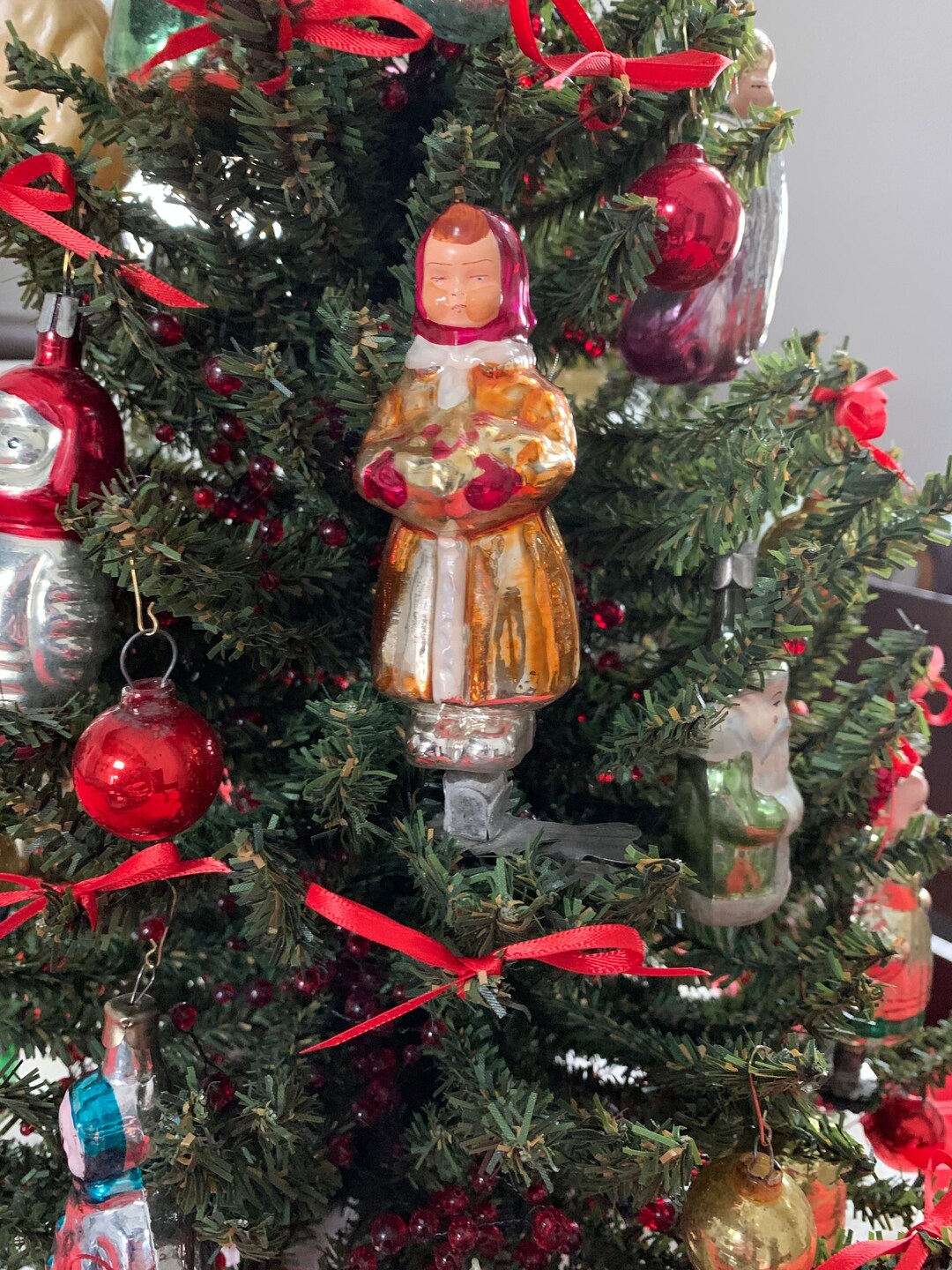 Vintage Red Hood Girl Christmas Ornament, Clip-on Mold-blown Glass - Etsy