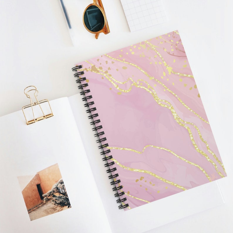Pink and Gold Marble Spiral Notebook - Ruled Line - Etsy