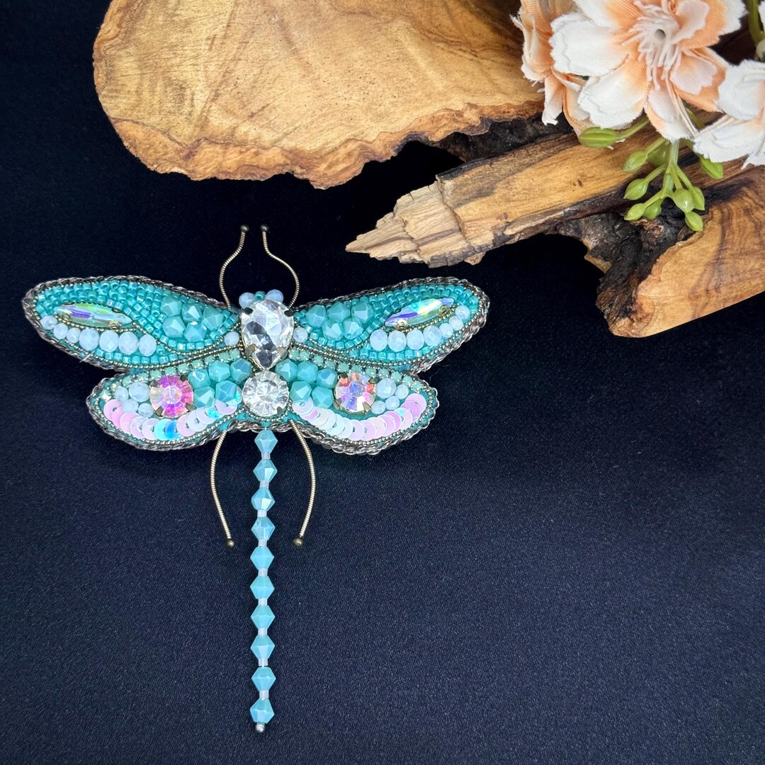Handcrafted Glass Beaded Dragonfly Brooch Embroidery Butterfly Pin,artisan Dragonfly Brooch With ...
