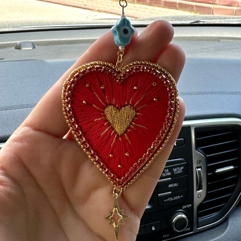 Heart Car Charm-beaded Rear View Mirror Accessory-car Hanger - Etsy