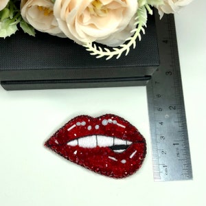 Handmade Red Lip Brooch, Red Lips Jewelry, Embroidered Colorful Brooch ...