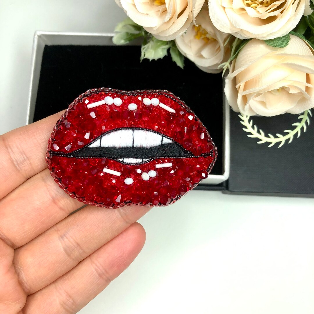 Red Lip Pin, Plump Lip Pin, Handmade Red Lip Brooch, Red Lip Jewelry ...