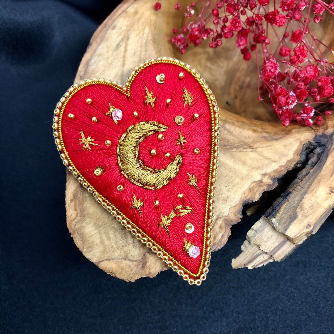 Handmade Red Heart Brooch, Embroidery Brooch Heart, Personalized Design ...