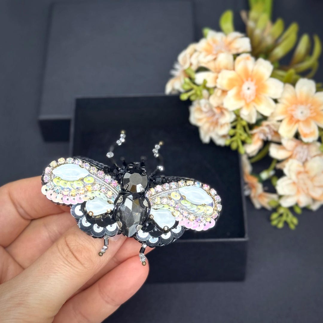 Handmade Moth Brooch, Monarch Butterfly, Embroidered Moth, Insect ...