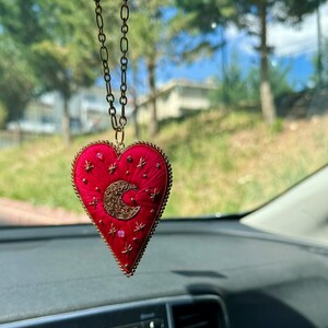 Heart Car Charm With Sacred Heart Design - Boho Car Accessories, Boho ...