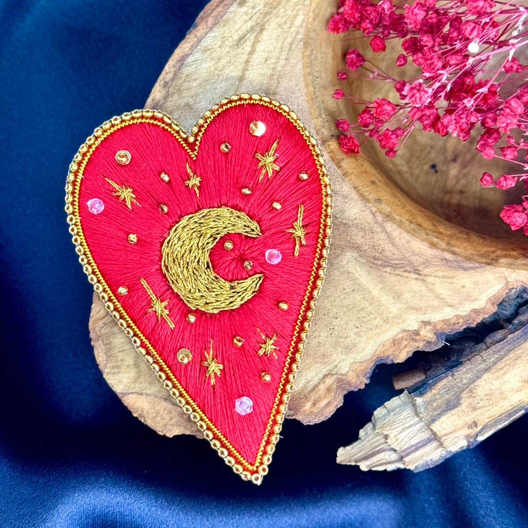 Handmade Red Heart Brooch, Embroidery Brooch Heart, Personalized Design ...