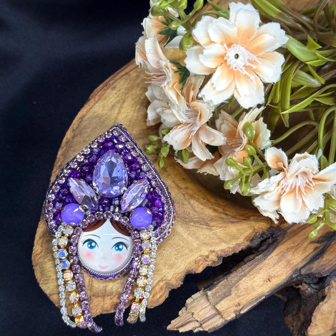 Artisan Matryoshka Brooch - Handmade Doll Jewelry With Embroidery ...