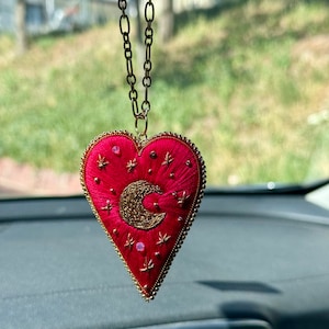 Heart Car Charm With Sacred Heart Design - Boho Car Accessories, Boho ...