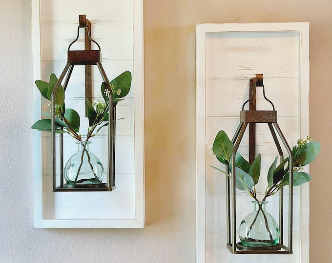 White Farmhouse Sconces, Glass Vase, Farmhouse Wall Decor, White Sconce ...