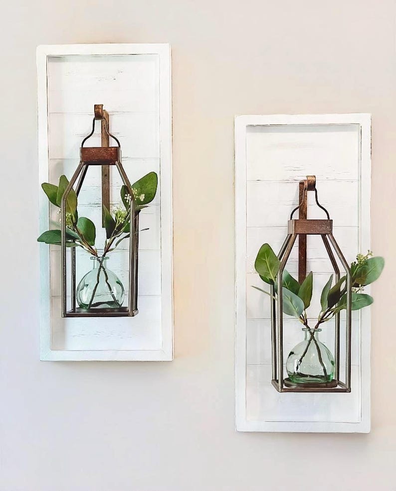 White Farmhouse Sconces, Glass Vase, Farmhouse Wall Decor, White ...