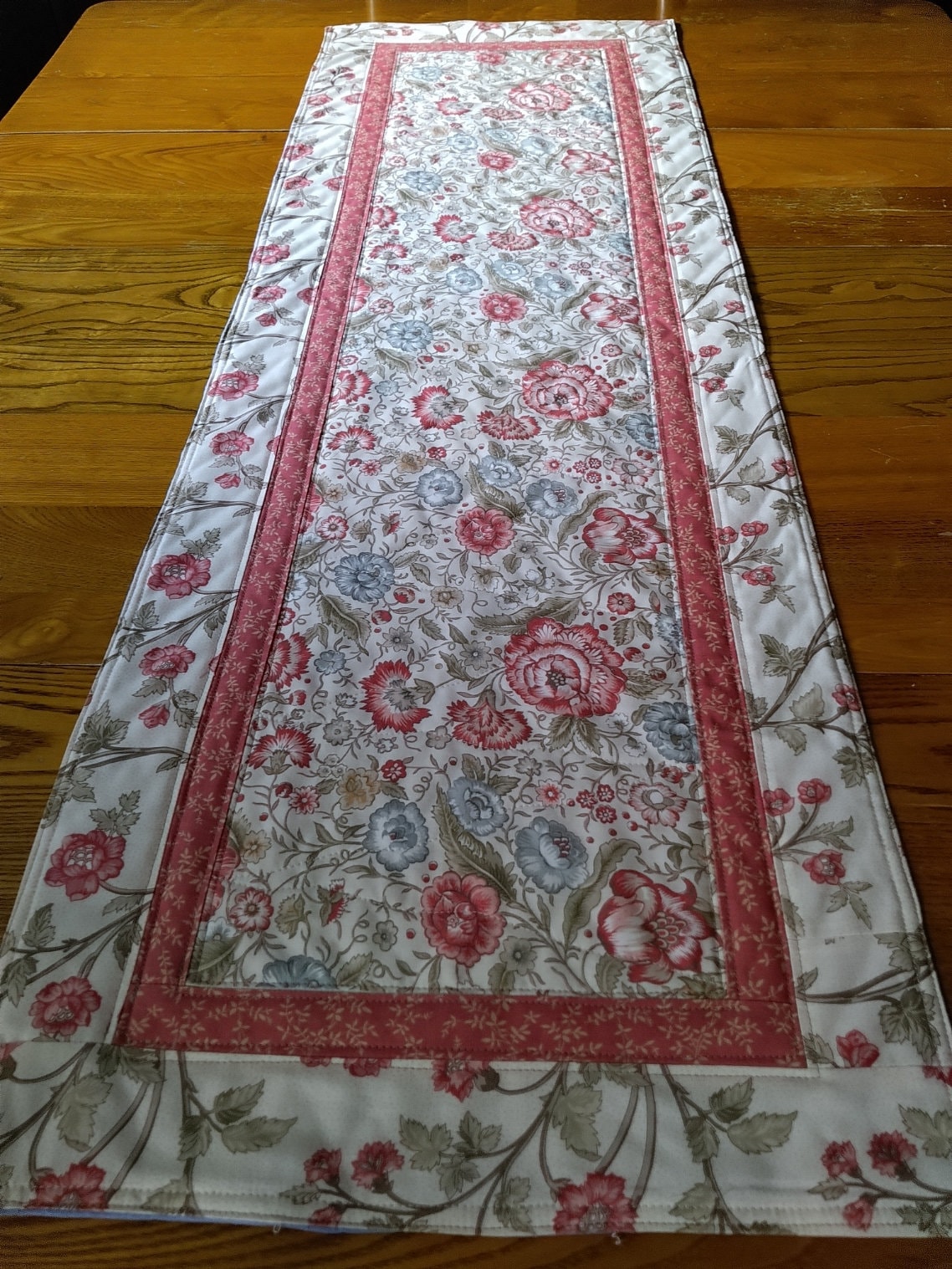 Wide Handmade Floral Quilted Table Runner Cream, Mauve, Blue, Spring ...